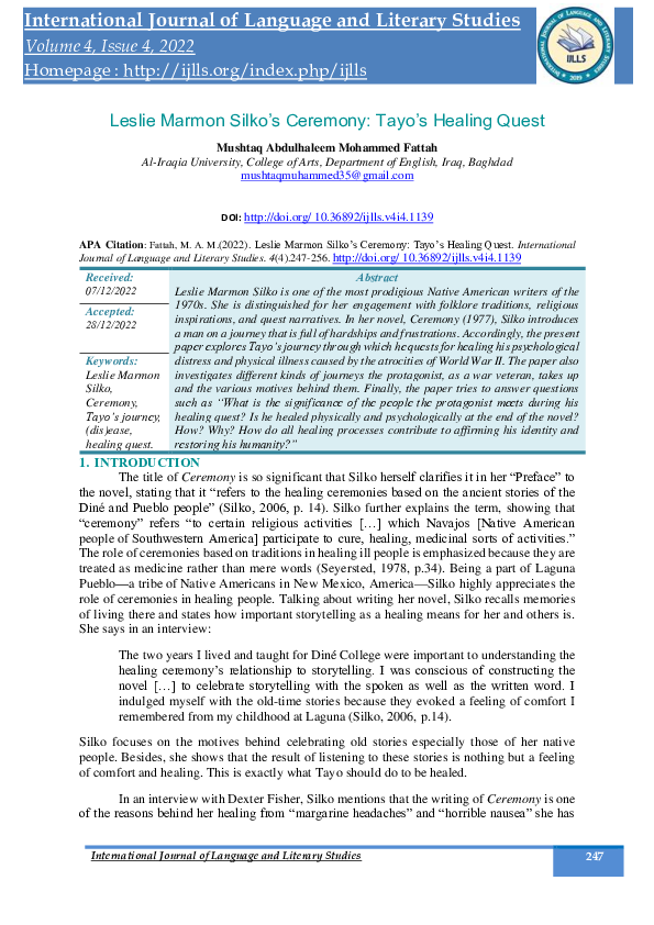 (PDF) Leslie Marmon Silko's Ceremony: Tayo's Healing Quest