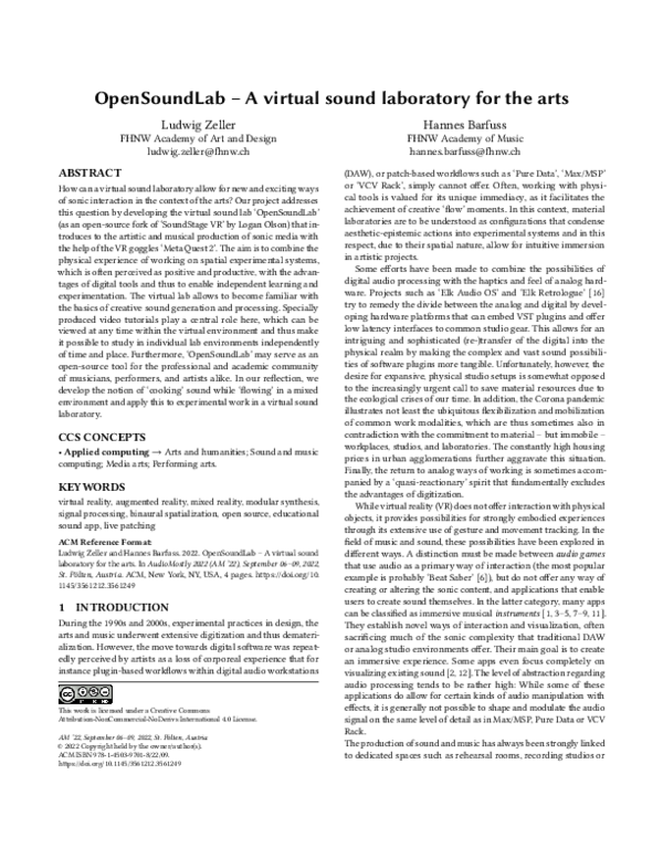 (PDF) OpenSoundLab - A virtual sound laboratory for the arts