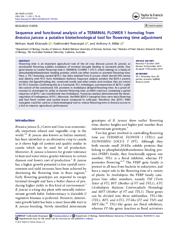 (PDF) Sequence and functional analysis of a TERMINAL FLOWER 1 homolog ...