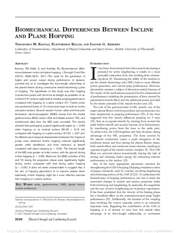 (PDF) Biomechanical Differences Between Incline and Plane Hopping
