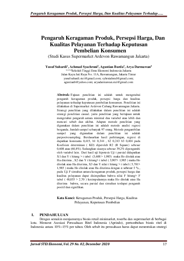 (PDF) Pengaruh Keragaman Produk, Persepsi Harga, dan Kualitas Pelayanan Terhadap Keputusan ...