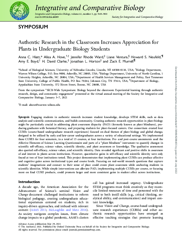 (PDF) Authentic Research in the Classroom Increases Appreciation for ...