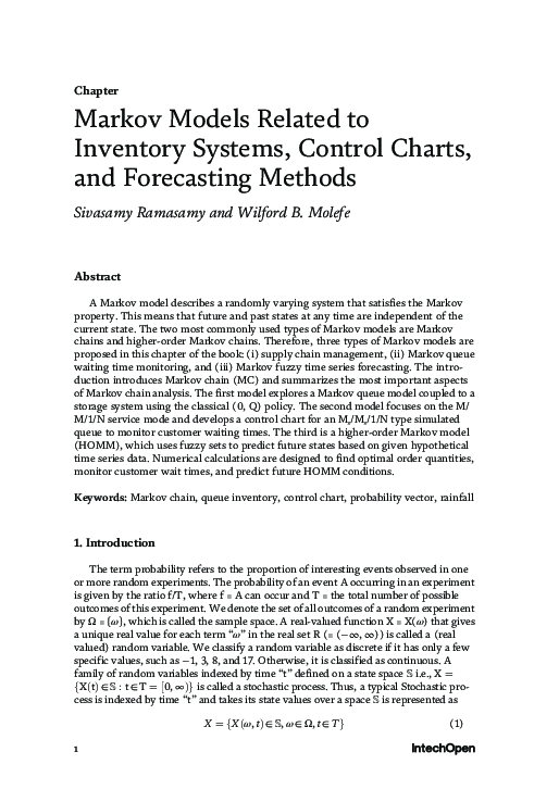 (PDF) Markov models related to inventory systems, control charts and forecasting methods