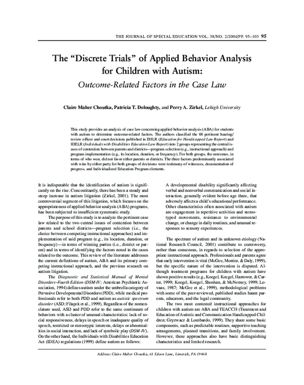 (PDF) The “Discrete Trials” of Applied Behavior Analysis for Children ...