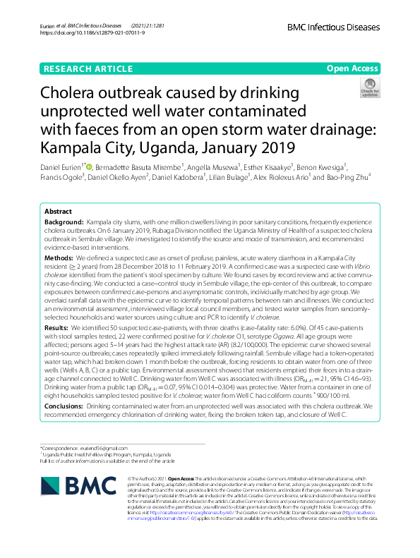 (PDF) Cholera outbreak caused by drinking unprotected well water ...