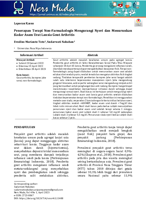 (PDF) Penerapan Terapi Non-Farmakologis Mengurangi Nyeri dan Menurunkan ...
