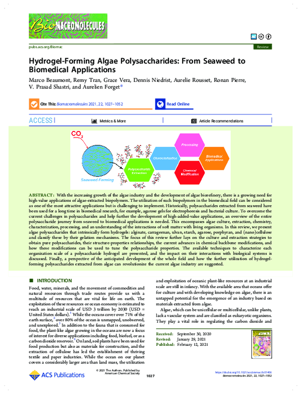 (PDF) Hydrogel-Forming Algae Polysaccharides: From Seaweed to ...