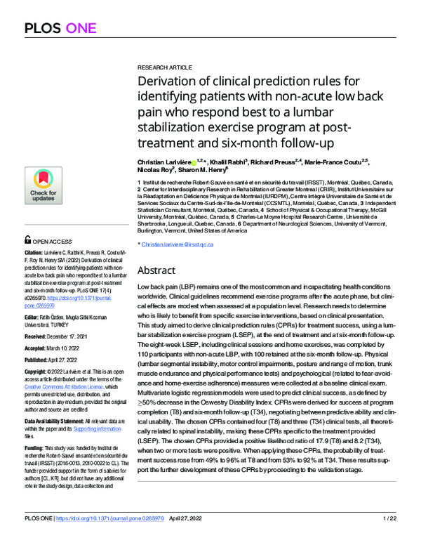 (PDF) Derivation of clinical prediction rules for identifying patients ...