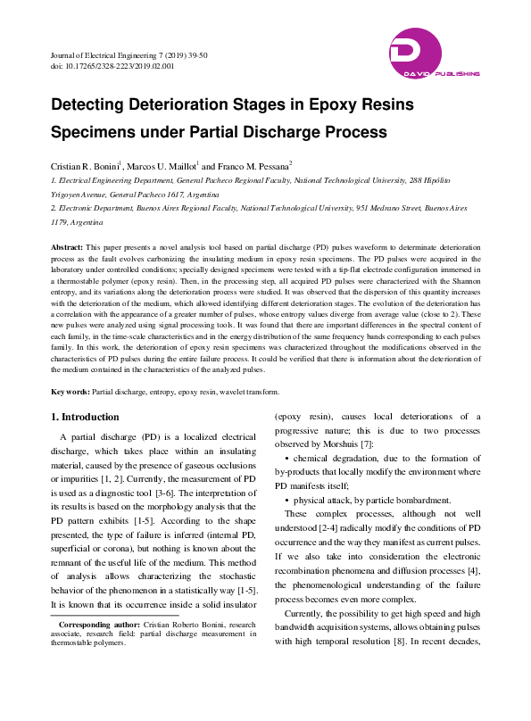 (PDF) Detecting Deterioration Stages in Epoxy Resins Specimens under Partial Discharge Process