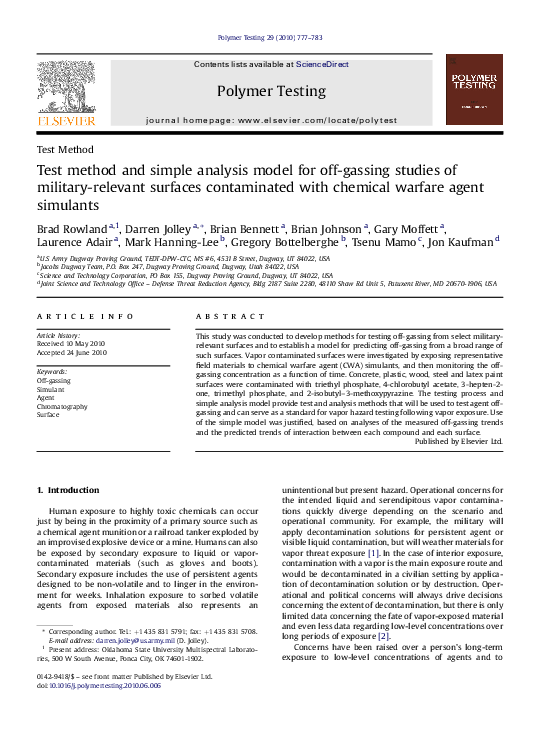 (PDF) Test method and simple analysis model for off-gassing studies of ...