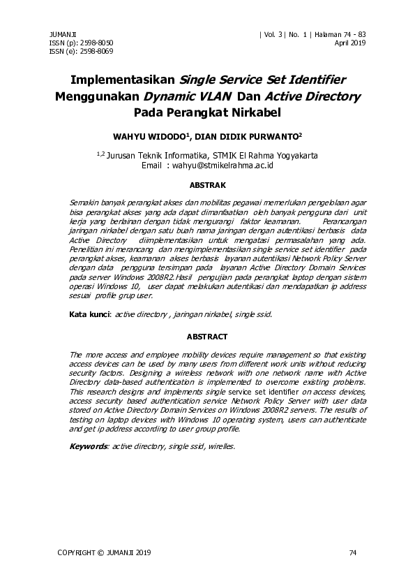 (PDF) Implementasikan Single Service Set Identifier Menggunakan Dynamic ...