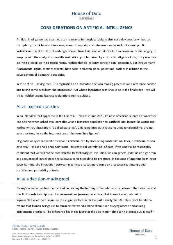 (PDF) Considerations on Artificial Intelligence