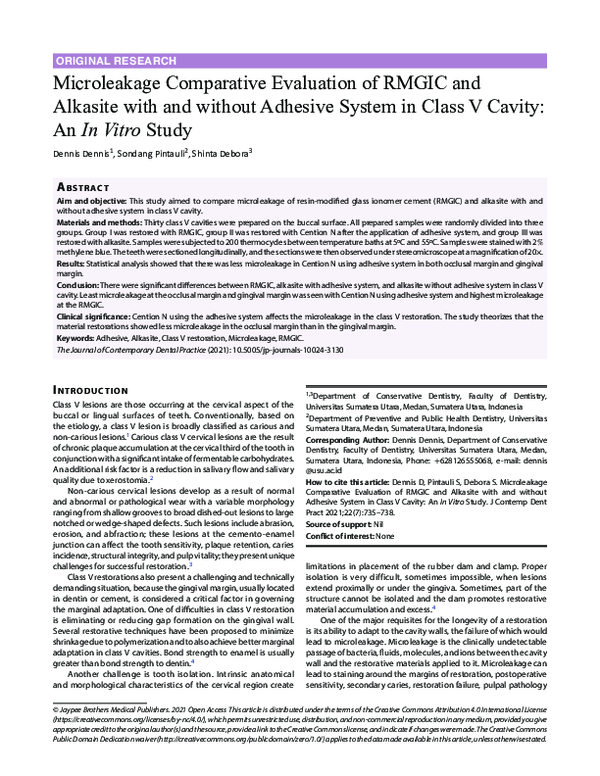 Pdf Microleakage Comparative Evaluation Of Rmgic And Alkasite With And Without Adhesive System