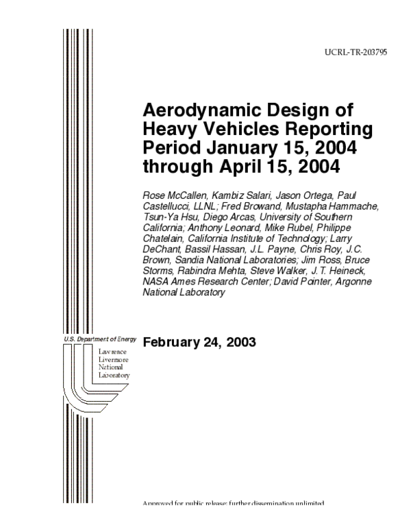 (PDF) Aerodynamic Design of Heavy Vehicles Reporting Period January 15 ...