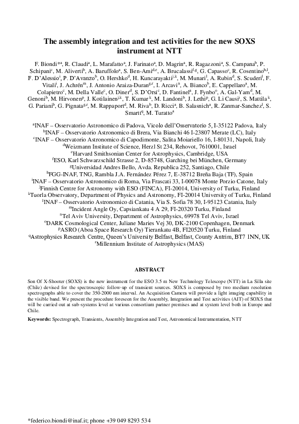 (PDF) The assembly integration and test activities for the new SOXS ...