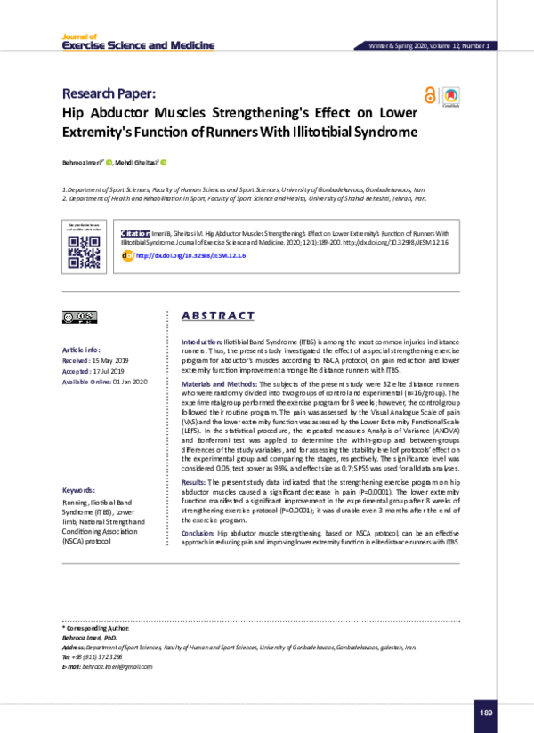 Pdf Hip Abductor Muscles Strengthenings Effect On Lower Extremitys