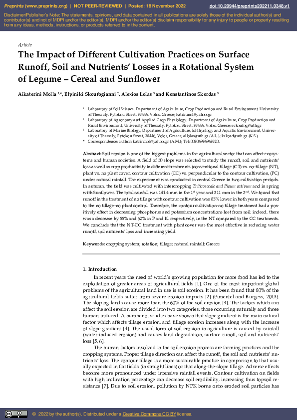 (PDF) The Impact of Different Cultivation Practices on Surface Runoff, Soil and Nutrients ...