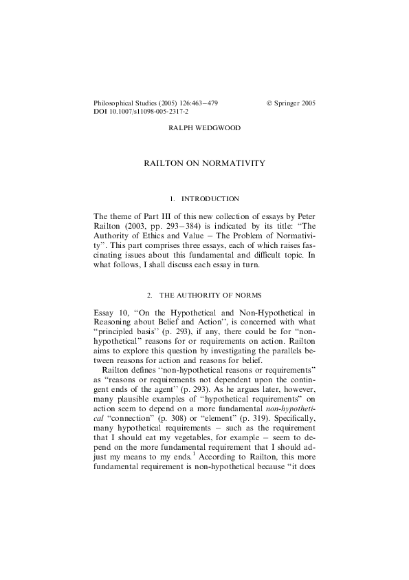 (PDF) Railton on Normativity