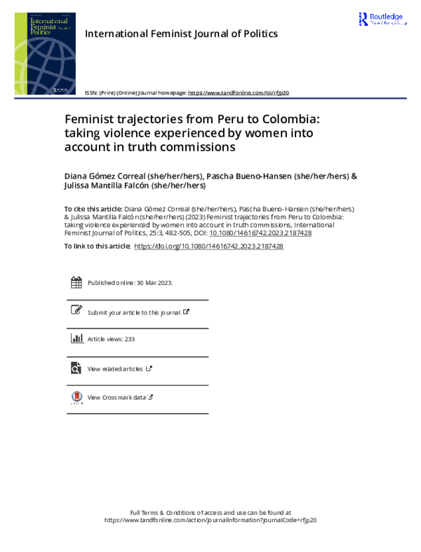 (PDF) Feminist trajectories from Peru to Colombia: taking violence ...