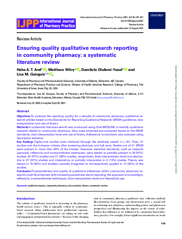 (PDF) Ensuring quality qualitative research reporting in community ...