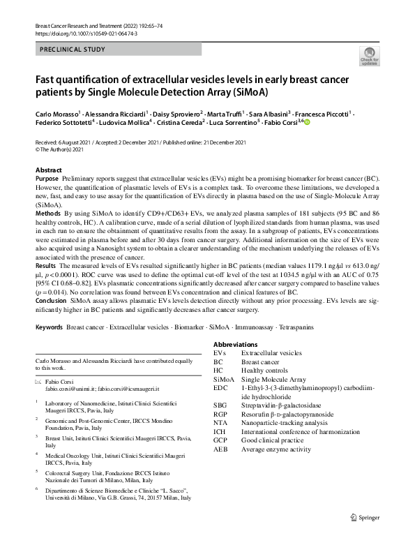 (PDF) Fast quantification of extracellular vesicles levels in early ...