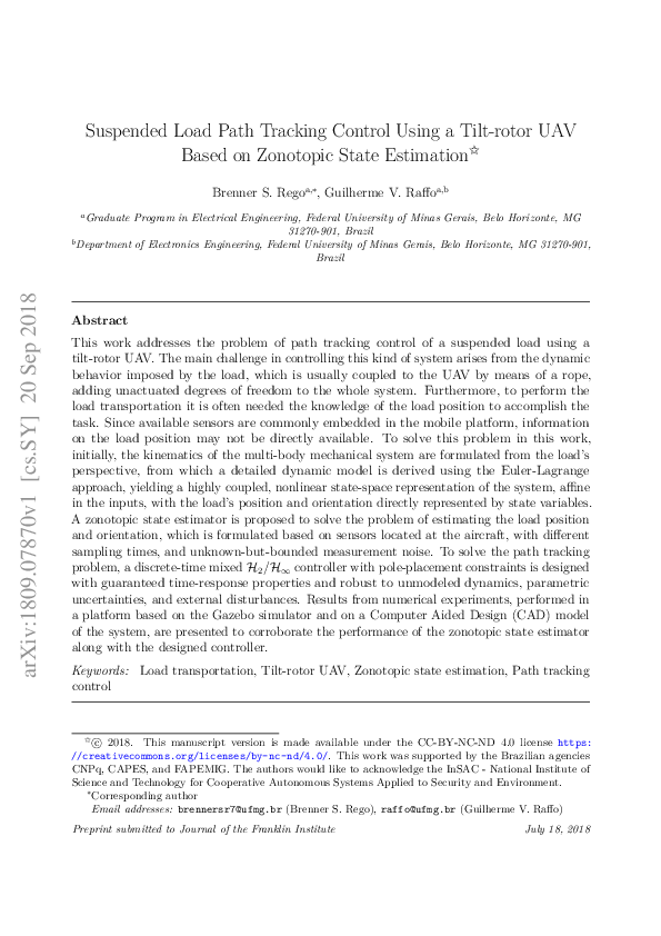 (PDF) Suspended Load Path Tracking Control Using a Tilt-rotor UAV Based on Zonotopic State ...