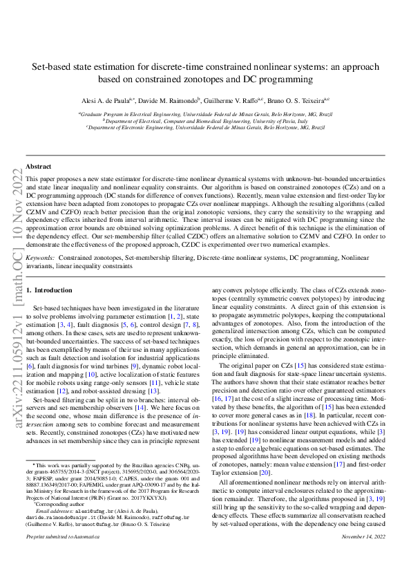 Pdf Set Based State Estimation For Discrete Time Constrained