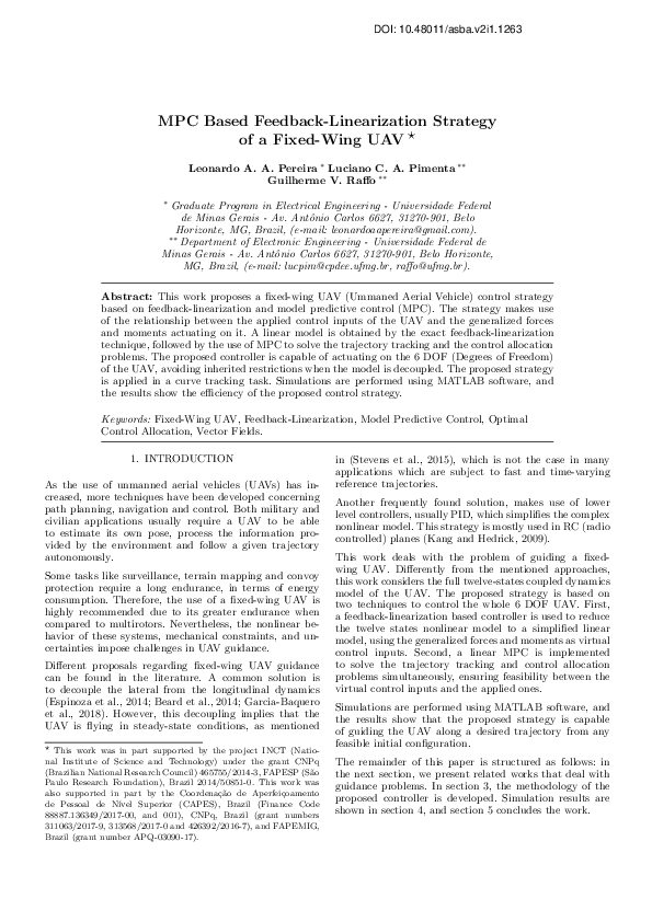 (PDF) MPC Based Feedback-Linearization Strategy of a Fixed-Wing UAV