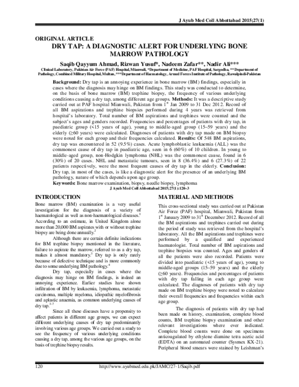 (PDF) Dry Tap: A Diagnostic Alert for Underlying Bone Marrow Pathology