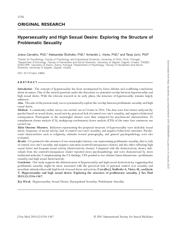 (PDF) Hypersexuality and High Sexual Desire: Exploring the Structure of Problematic Sexuality