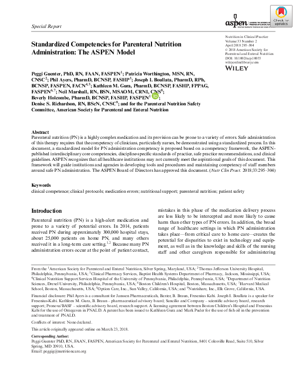 (PDF) Standardized Competencies for Parenteral Nutrition Administration ...