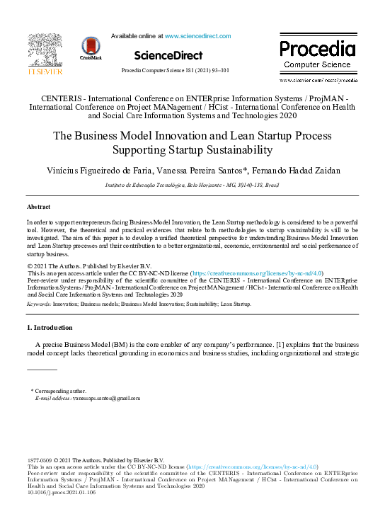 (PDF) The Business Model Innovation and Lean Startup Process Supporting ...