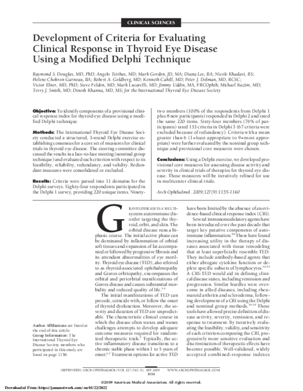 (PDF) Development of Criteria for Evaluating Clinical Response in Thyroid Eye Disease Using a ...