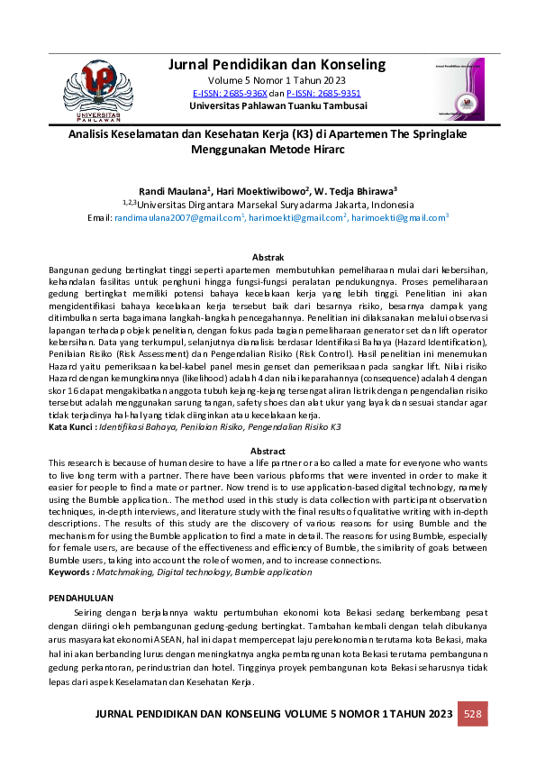 (PDF) Analisis Keselamatan dan Kesehatan Kerja (K3) di Apartemen The Springlake Menggunakan ...