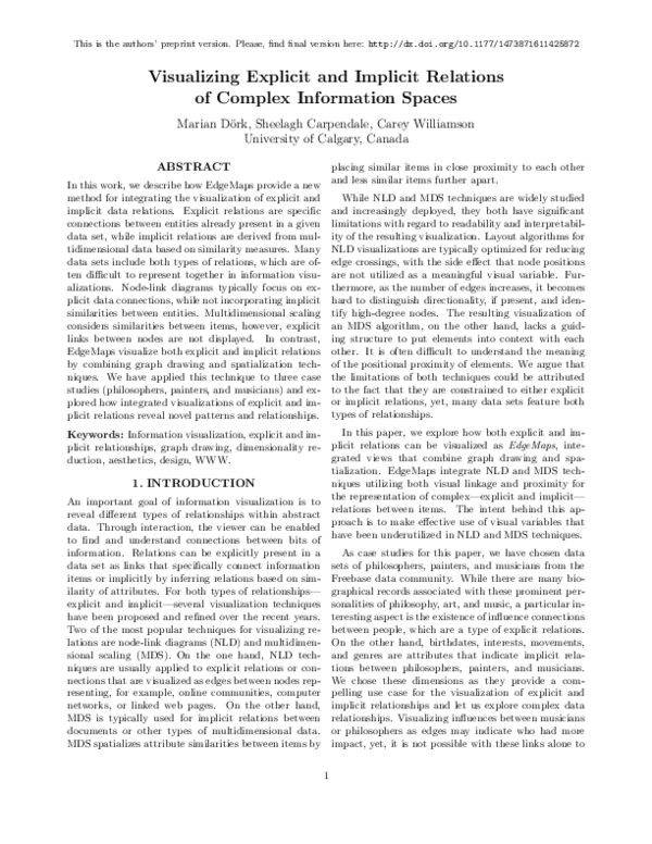 Pdf Visualizing Explicit And Implicit Relations Of Complex Information Spaces