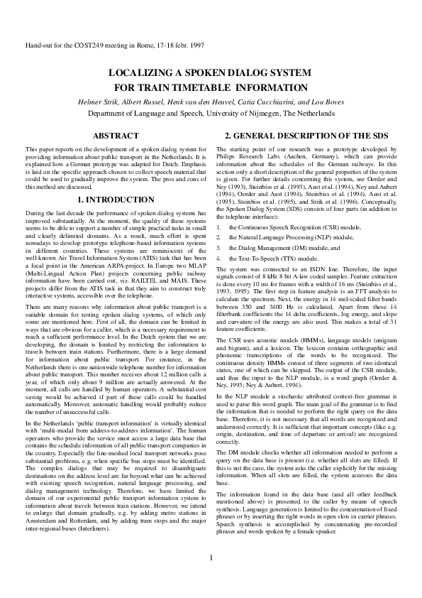 (PDF) Localizing a Spoken Dialog System for Train Timetable Information | Henk van den Heuvel ...