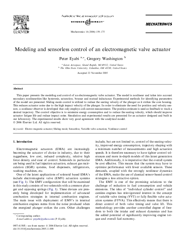 (PDF) Modeling and sensorless control of an electromagnetic valve actuator