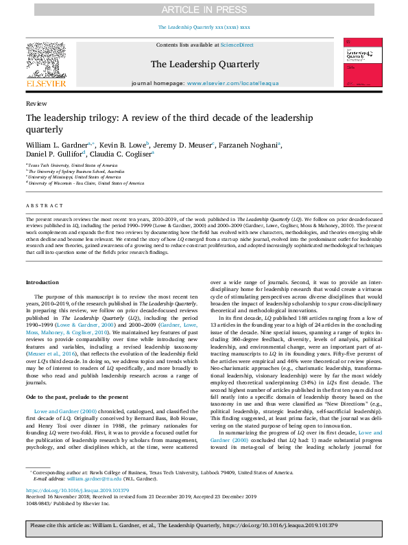 (pdf) The Leadership Trilogy: A Review Of The Third Decade Of The 