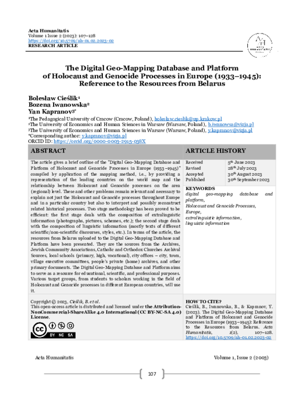 (PDF) The Digital Geo-Mapping Database and Platform of Holocaust and ...