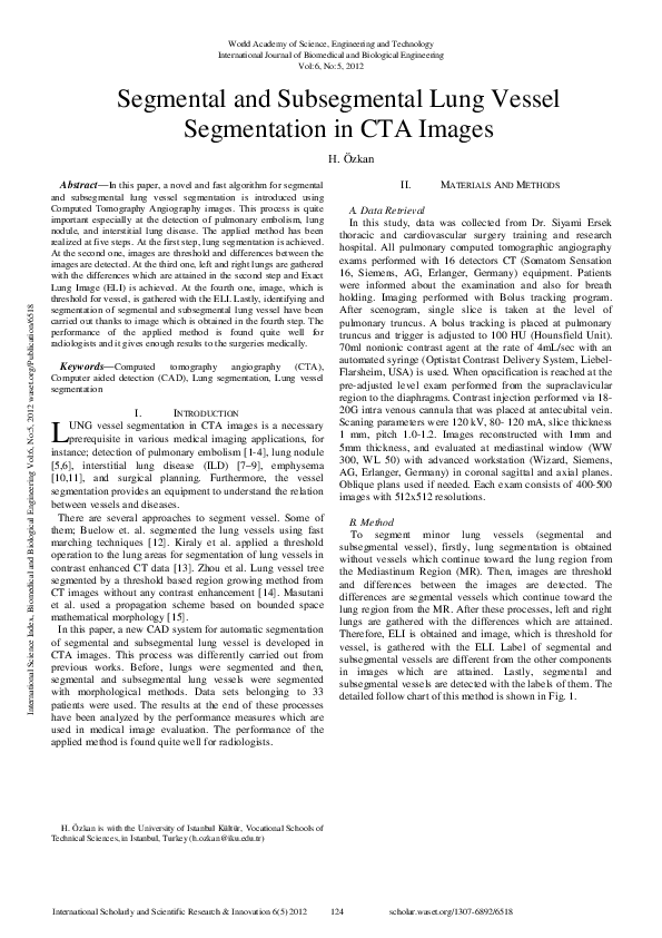 (PDF) Segmental And Subsegmental Lung Vessel Segmentation In Cta Images