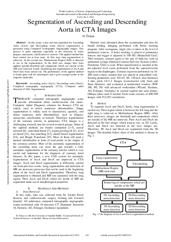 (PDF) Segmentation Of Ascending And Descending Aorta In Cta Images