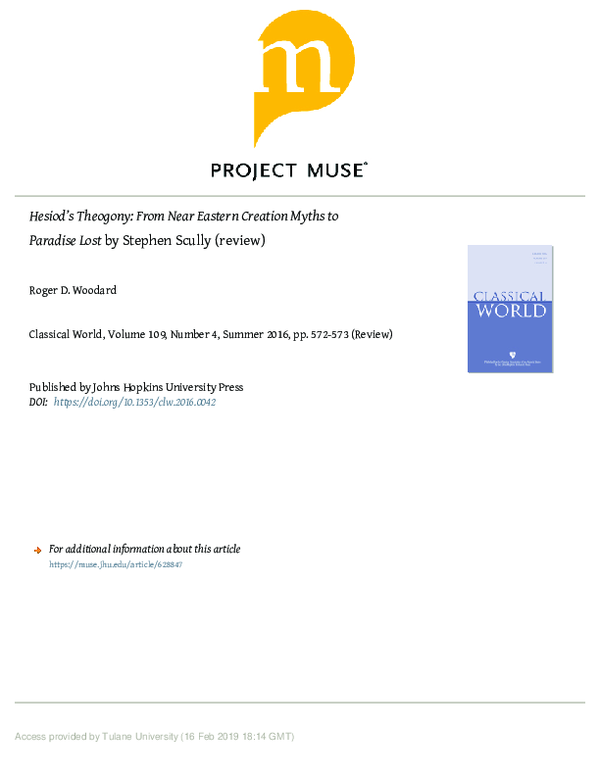 (PDF) Hesiod's Theogony: From Near Eastern Creation Myths to Paradise ...