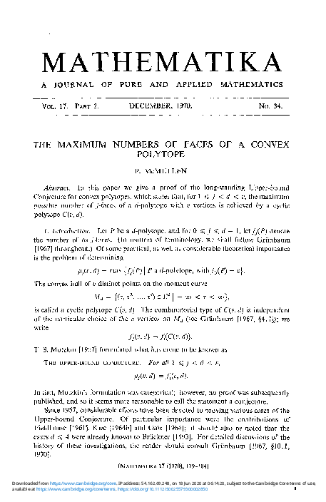 (PDF) The maximum numbers of faces of a convex polytope