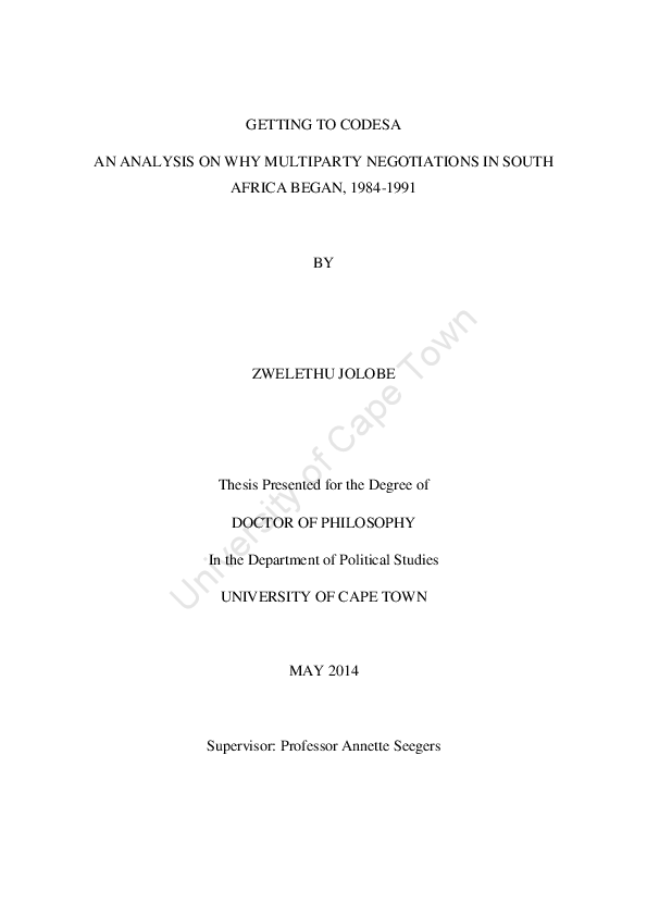 (PDF) Getting to CODESA: an analysis on why multiparty negotiations in ...
