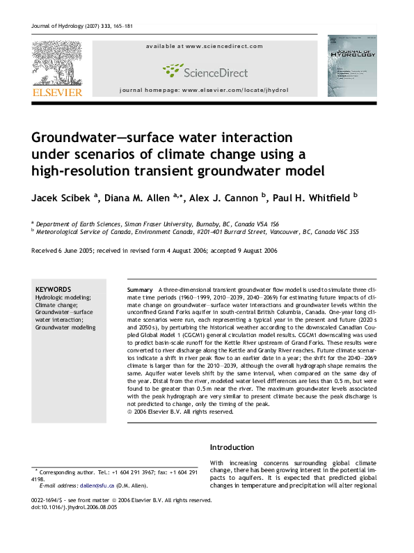 (PDF) Groundwater–surface water interaction under scenarios of climate change using a high ...