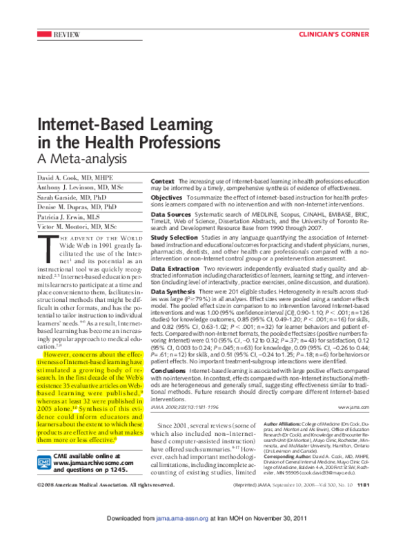 (PDF) Internet-Based Learning in the Health Professions