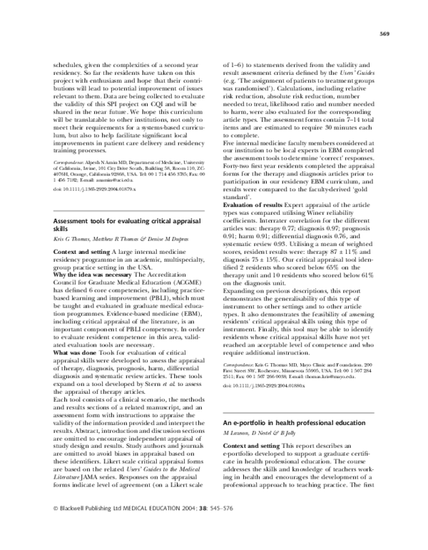 (PDF) Assessment tools for evaluating critical appraisal skills (PDF) Assessment tools for evaluating critical appraisal skills