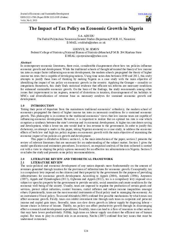 (PDF) The Impact of Tax Policy on Economic Growth in Nigeria