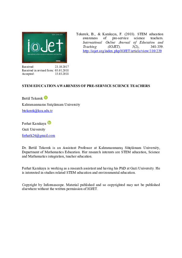 (PDF) Stem Education Awareness of Pre-Service Science Teachers