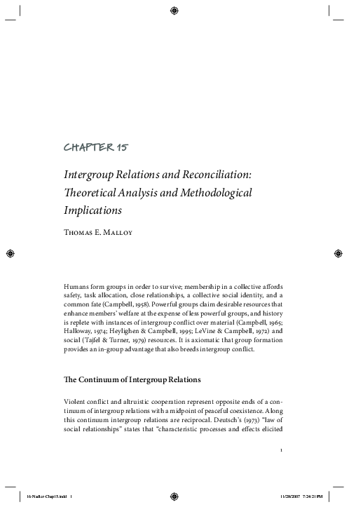 (PDF) Intergroup Relations and Reconciliation: Theoretical Analysis and Methodological Implications